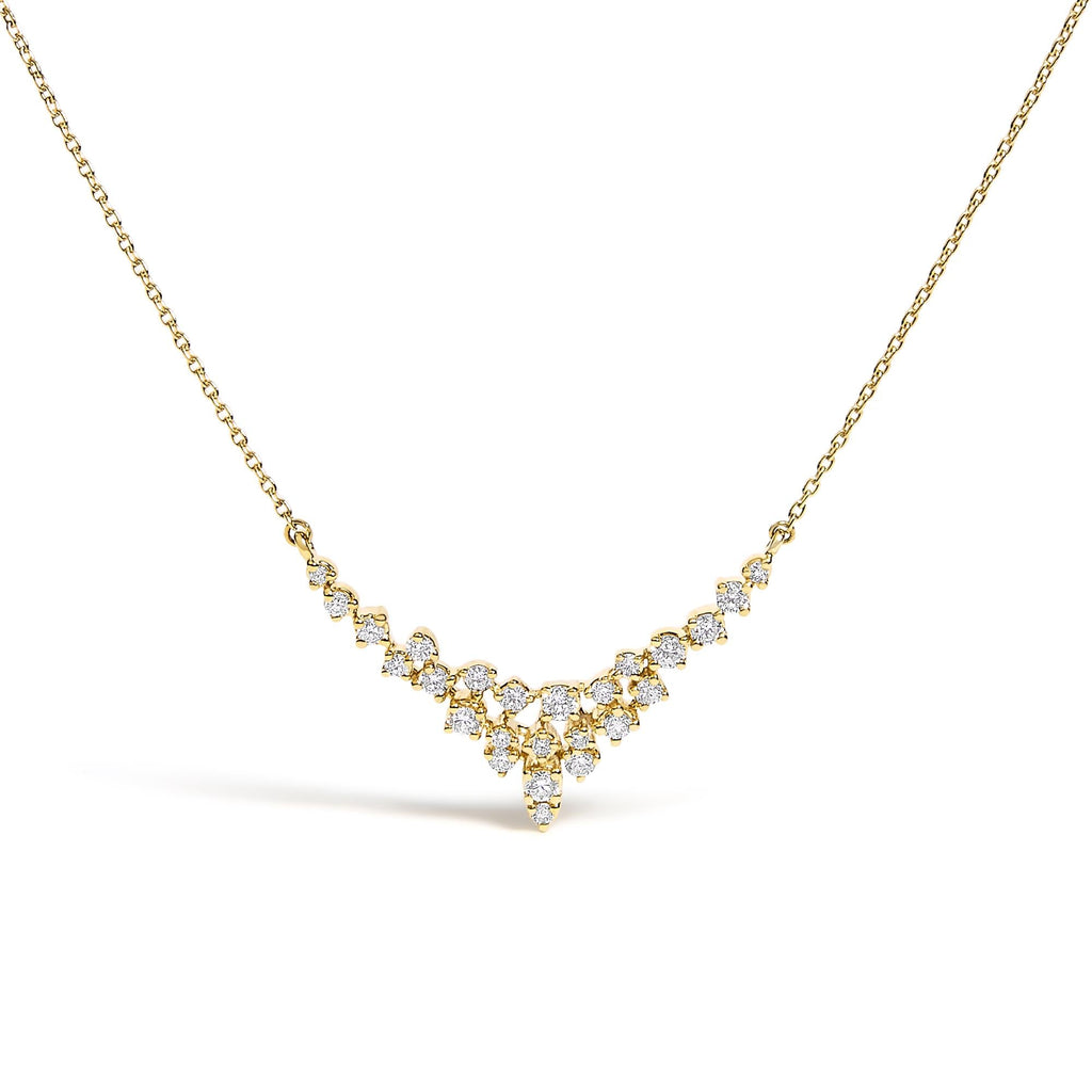 14K Yellow Gold 1/2 Cttw Diamond Scattered "V" Necklace (I-J Color, SI